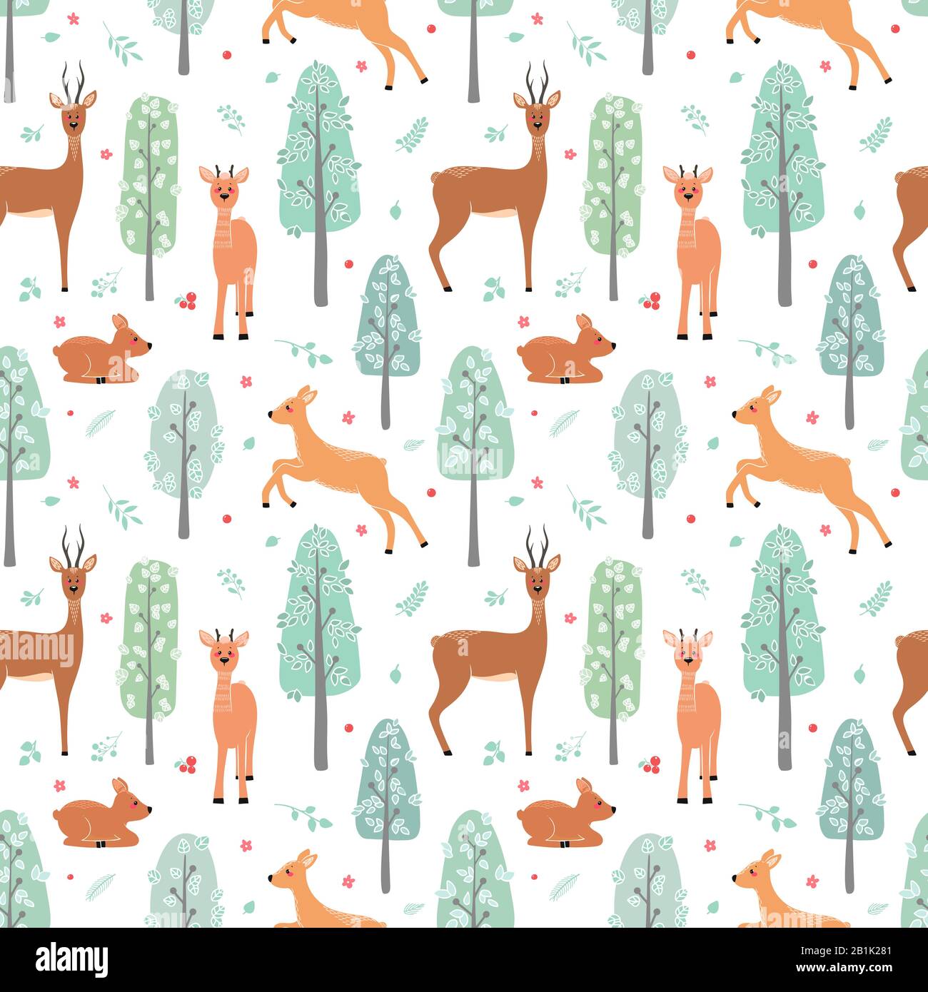 Seamless pattern with deer, doe, roe deer on the background of a tree ...