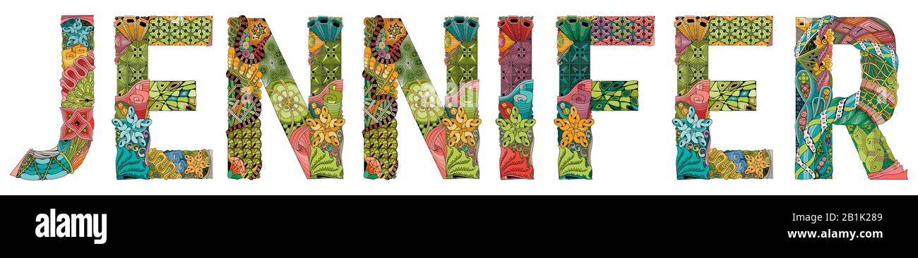 Female name Jennifer. Vector decorative zentangle object Stock Vector ...