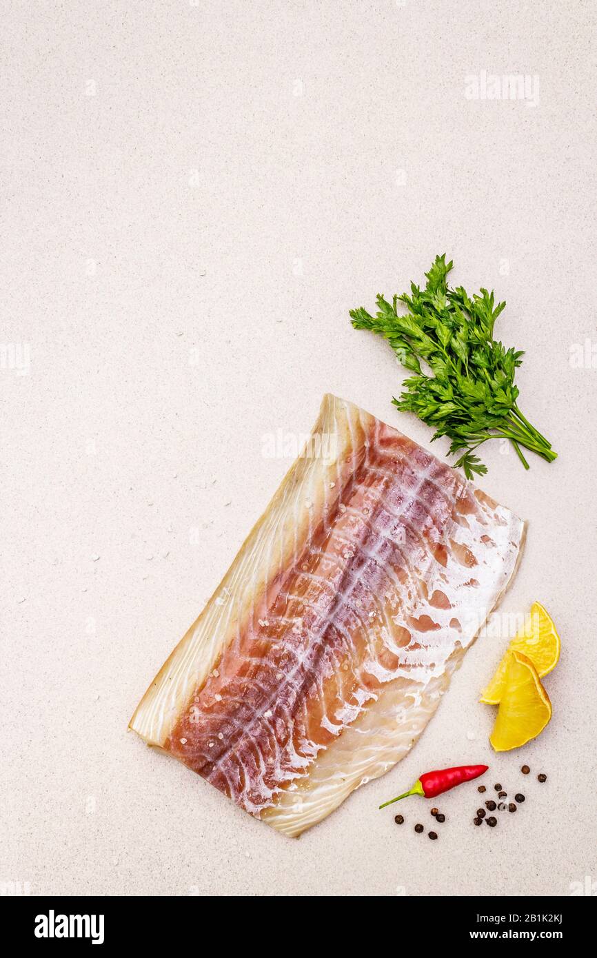 Raw pollock (Pollachius virens) fillet. Fresh fish for healthy food ...
