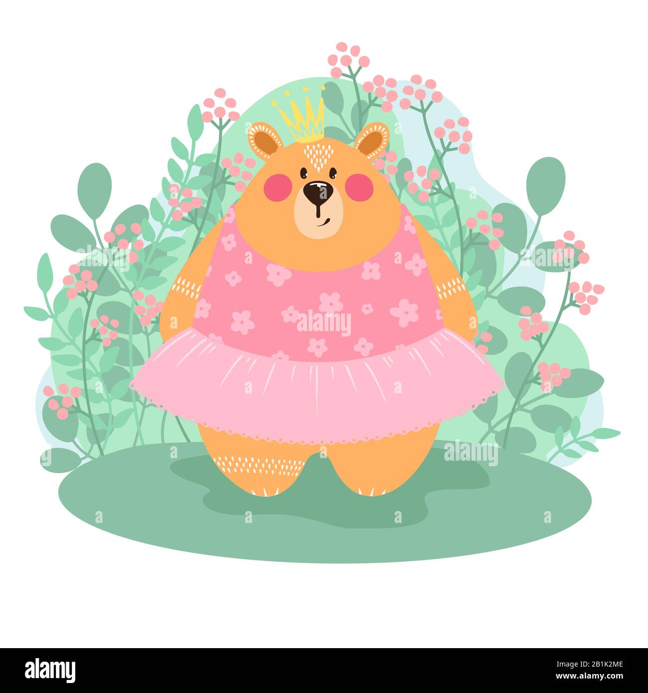 Cute bear girl on a fabulous background. Vector illustration in ...