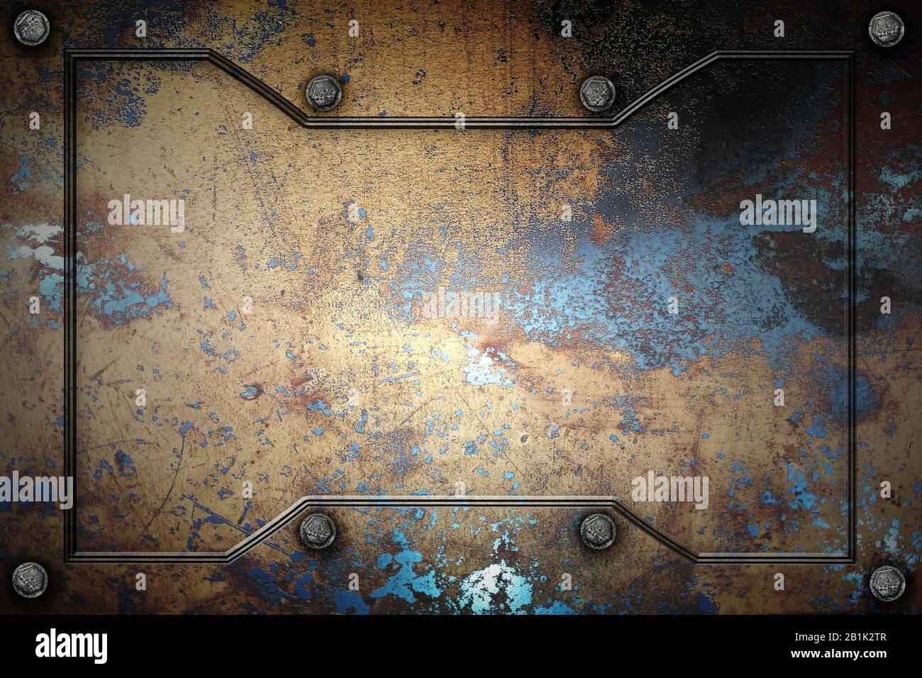 copper metal or concrete wall with metal frame for background and ...