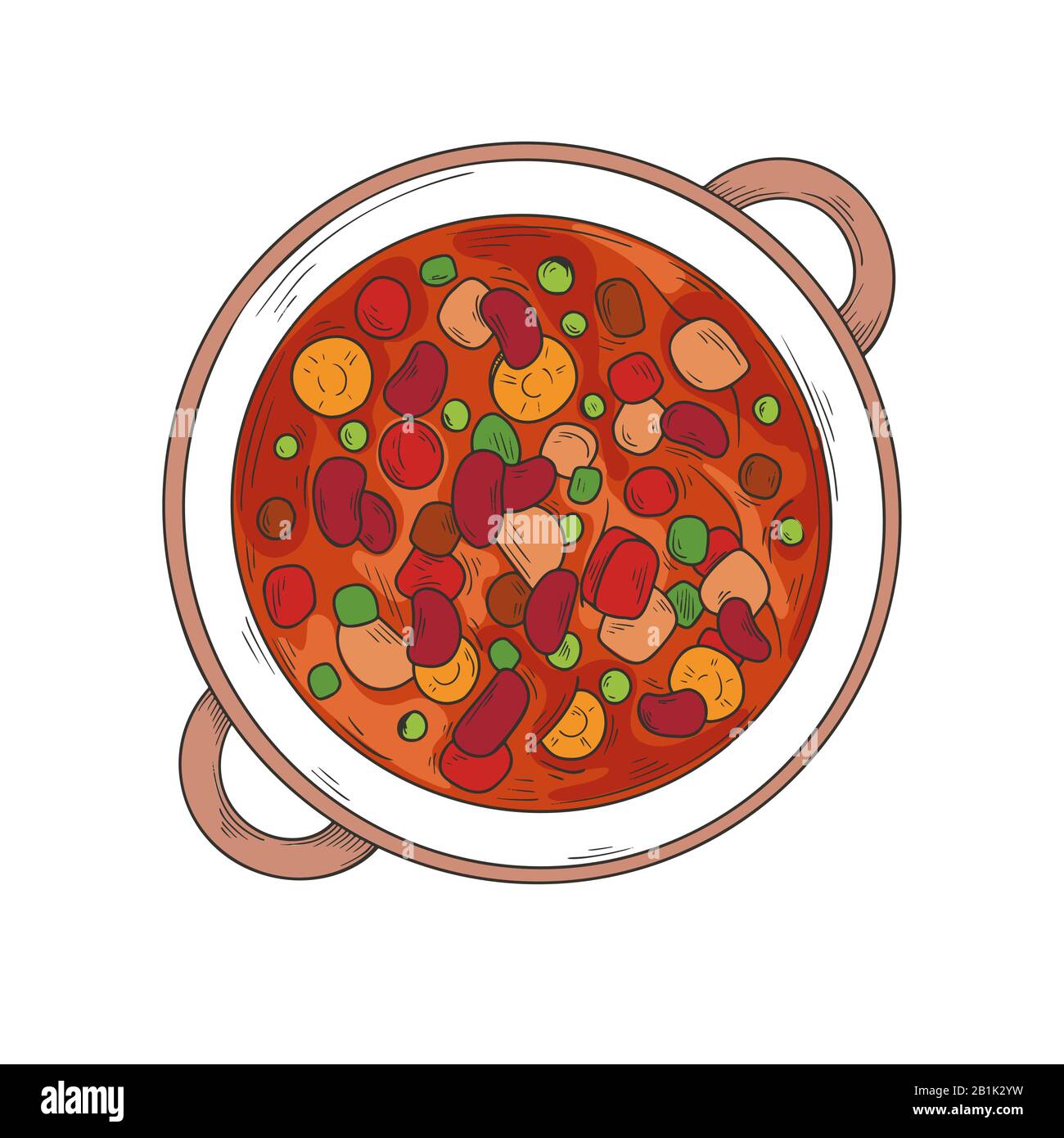 Italian cuisine soup. Minestrone. Plate with soup isolated on a white ...