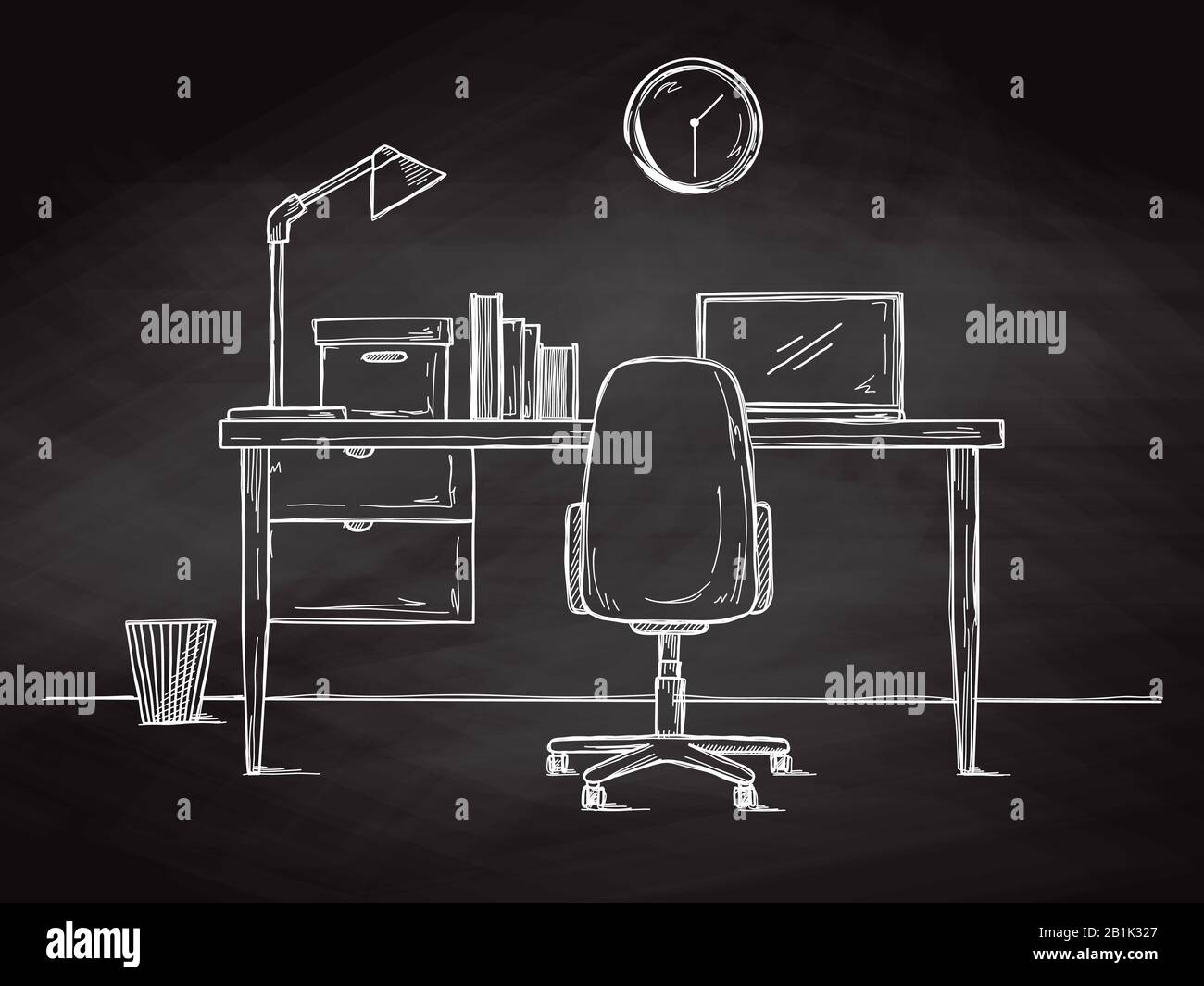 Sketch the workplace in front of the computer. Vector illustration ...
