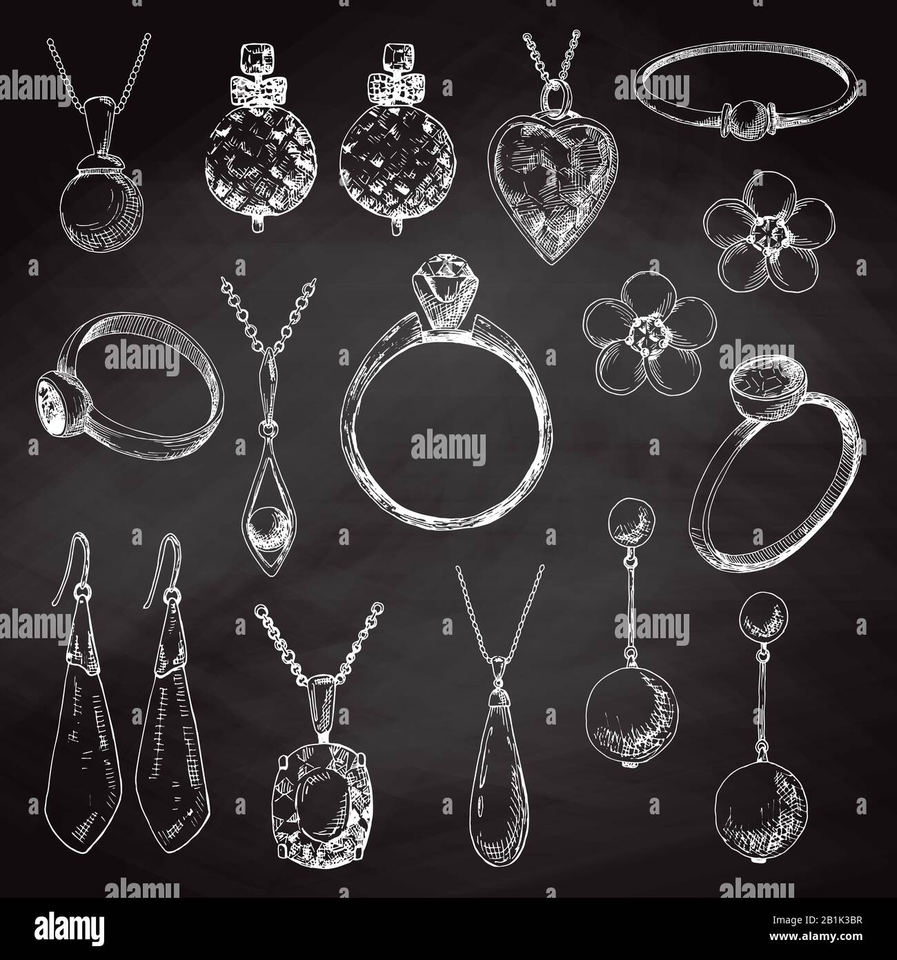 Hand drawn a set of different jewelry. Vector illustration of a sketch ...