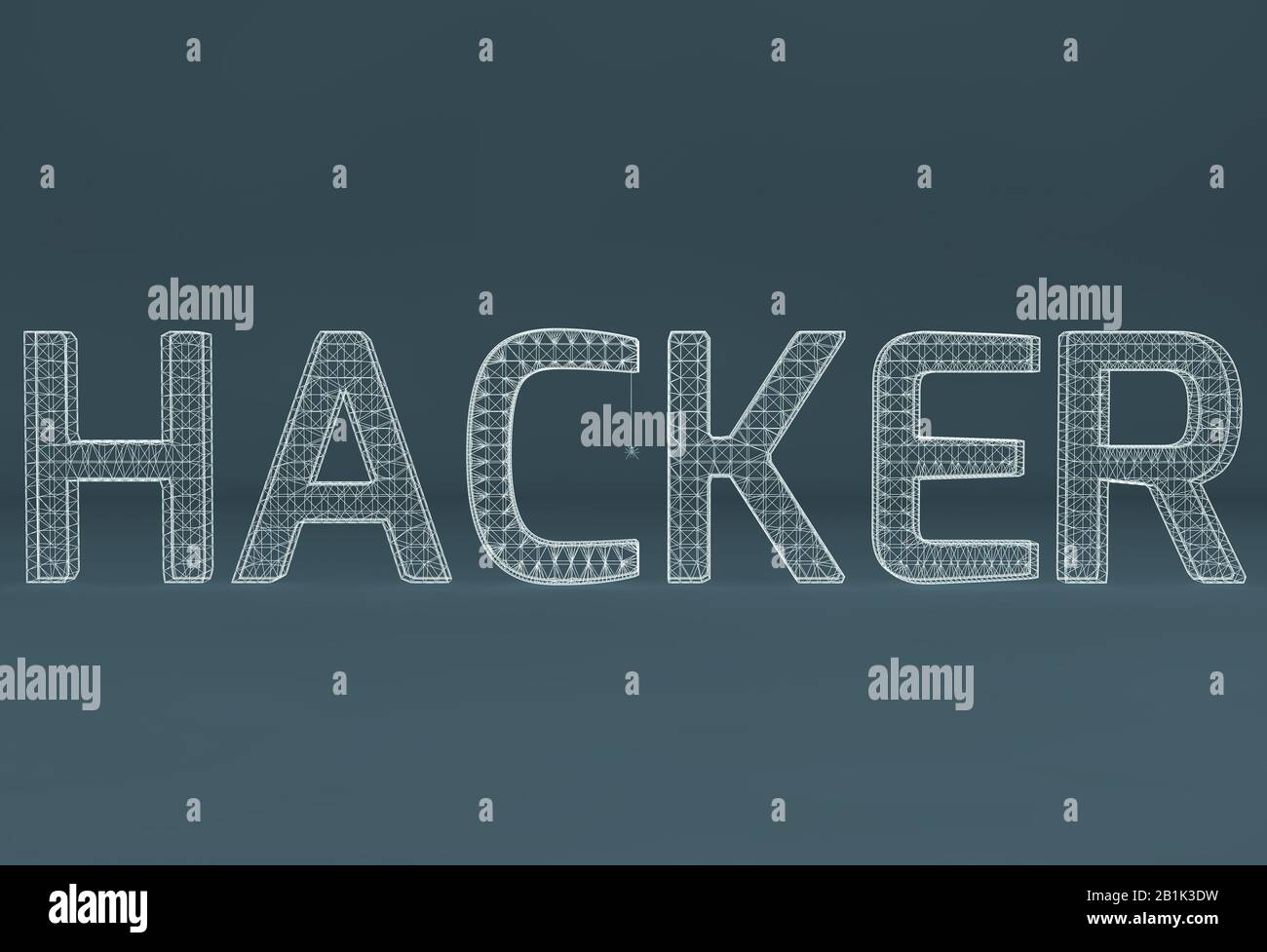 3d render or 3d illustration of hacker sign with little spider on grey ...