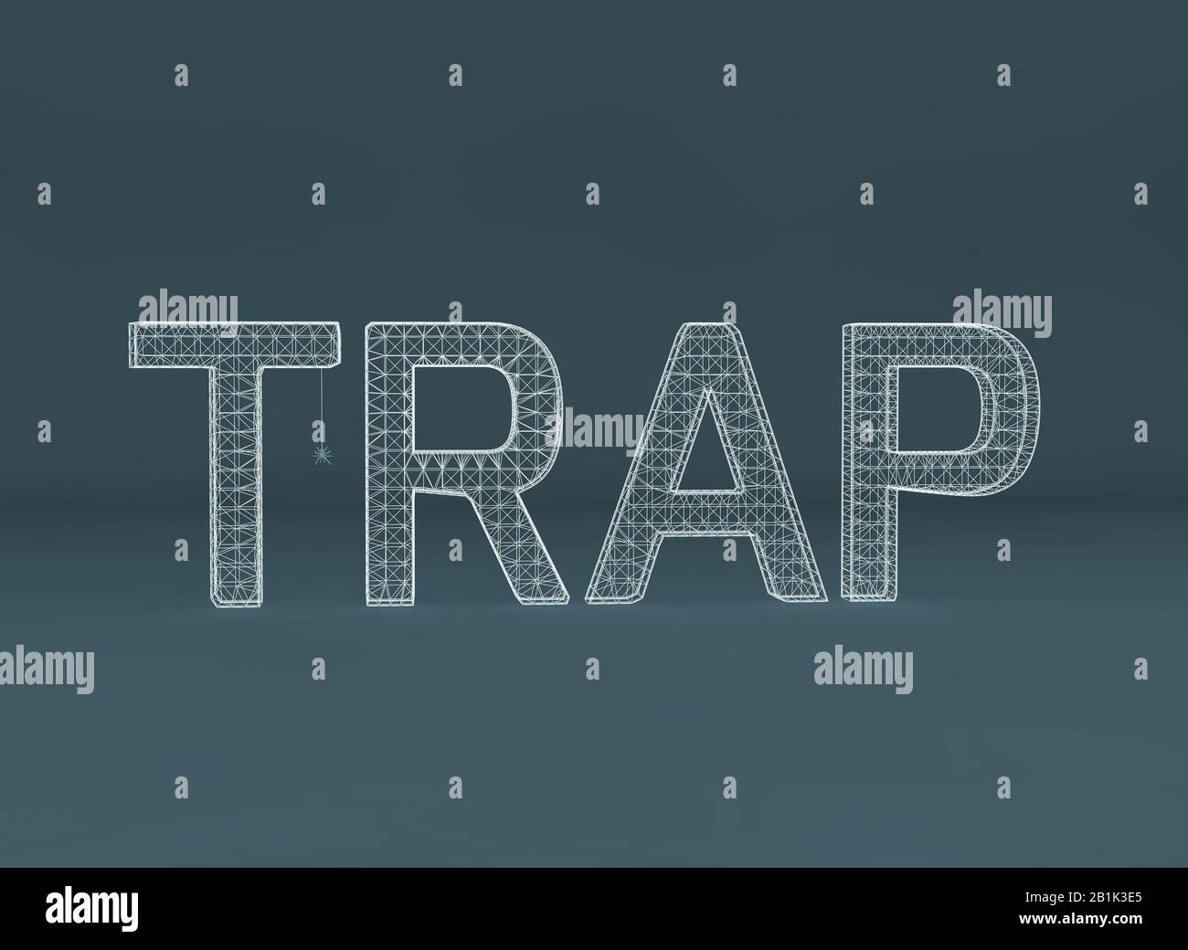 3d render or 3d illustration of TRAP sign with little spider on grey ...