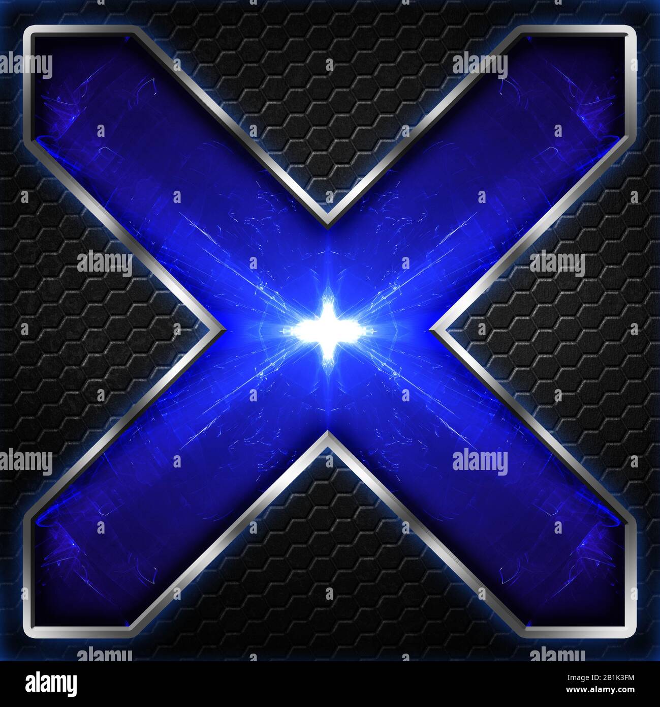 black hexagon x frame on blue and white light. background and texture ...