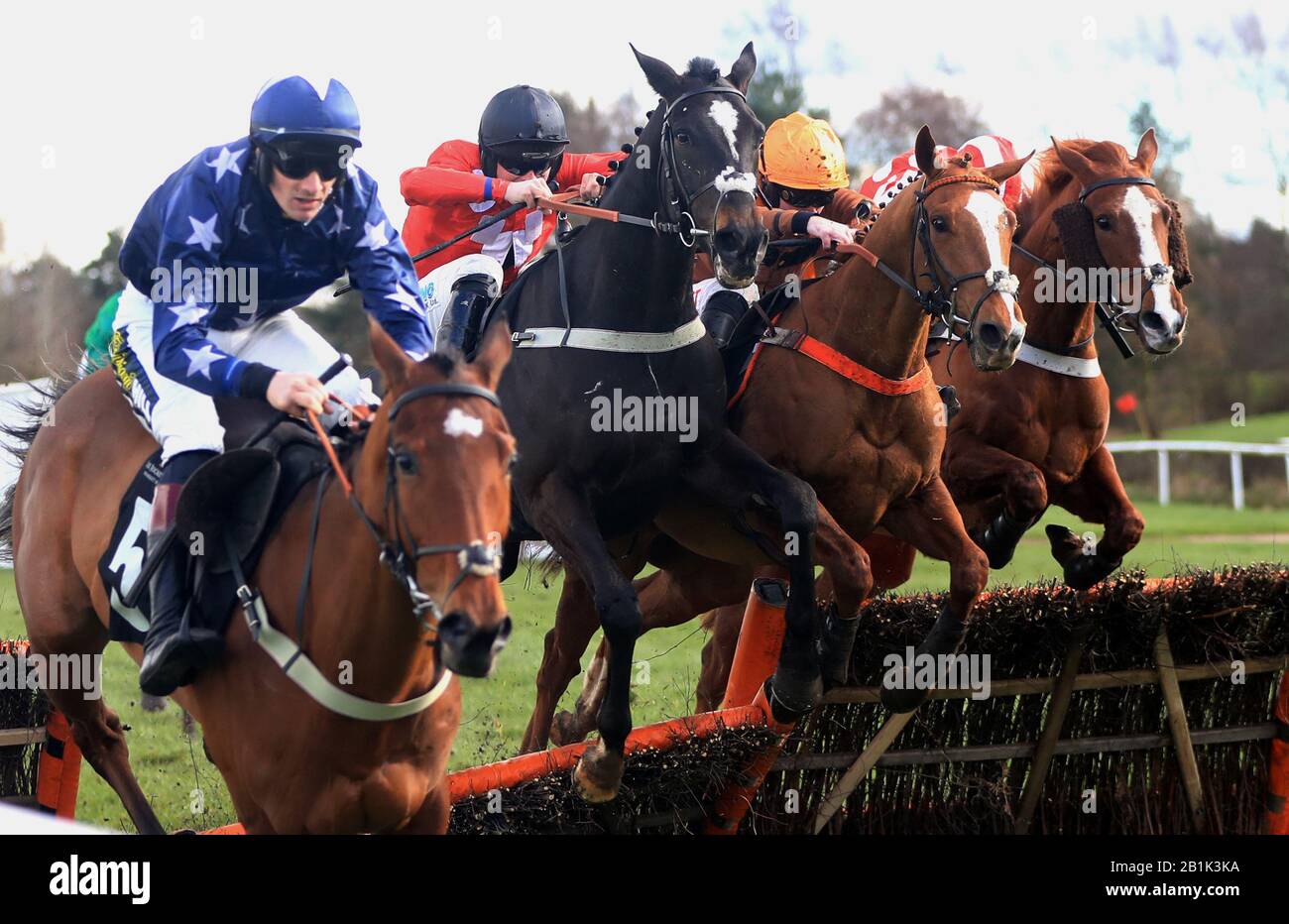 Yellow Tiger ridden by James Bowen (second left) jumps the last before ...