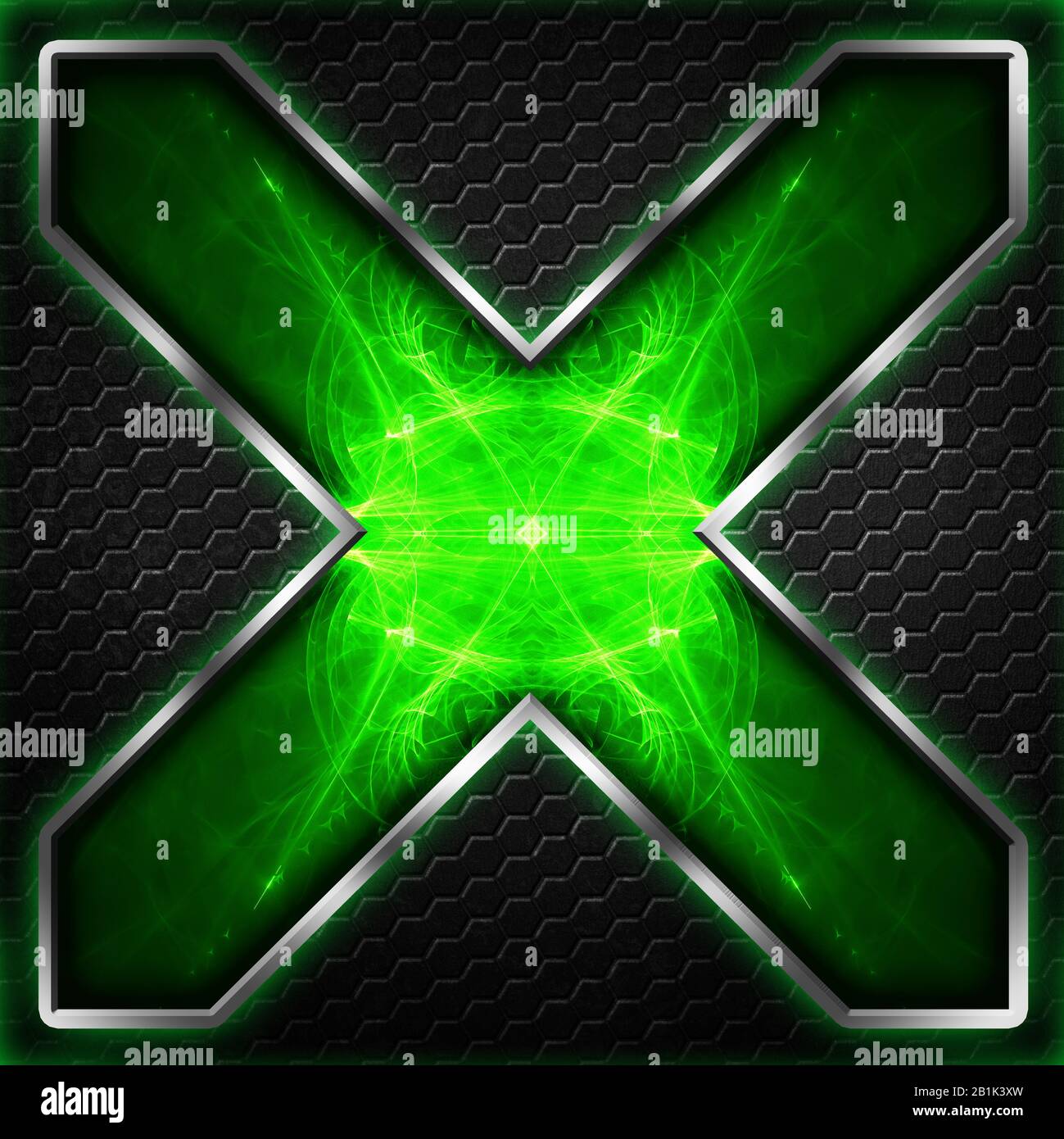 black hexagon x frame on green and white light. background and texture ...