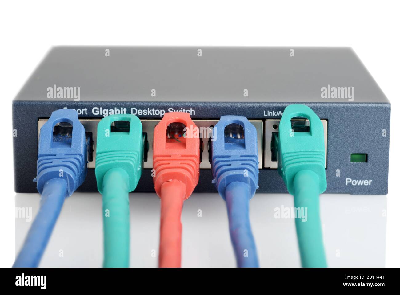 Closeup 5 port ethernet network switch with cables Stock Photo - Alamy