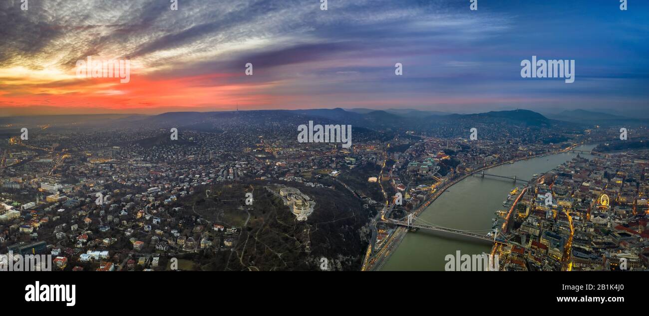 Budapest, Hungary - Aerial panoramic skyline view of Budapest from ...