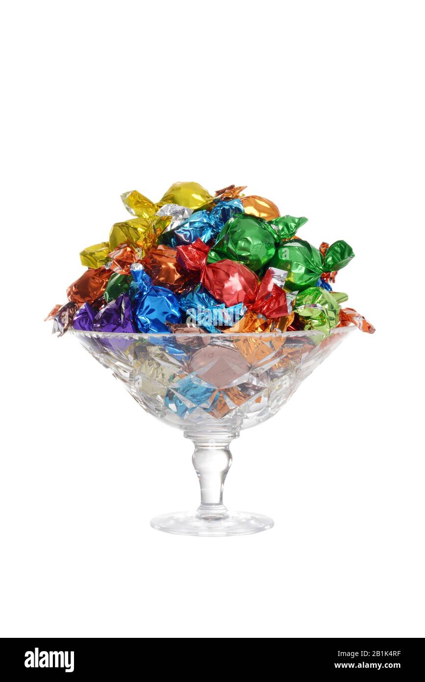 Isolated crystal bowl of christmas chocolate Stock Photo - Alamy