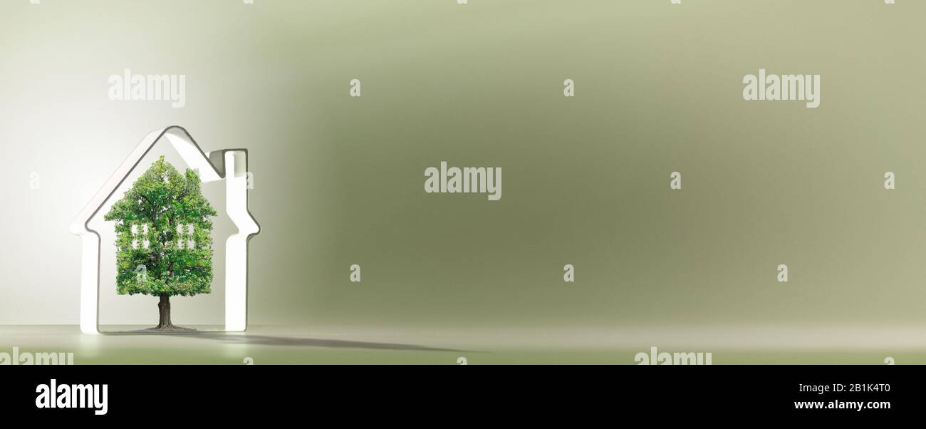 real estate project, green tree, house, ecology Stock Photo - Alamy