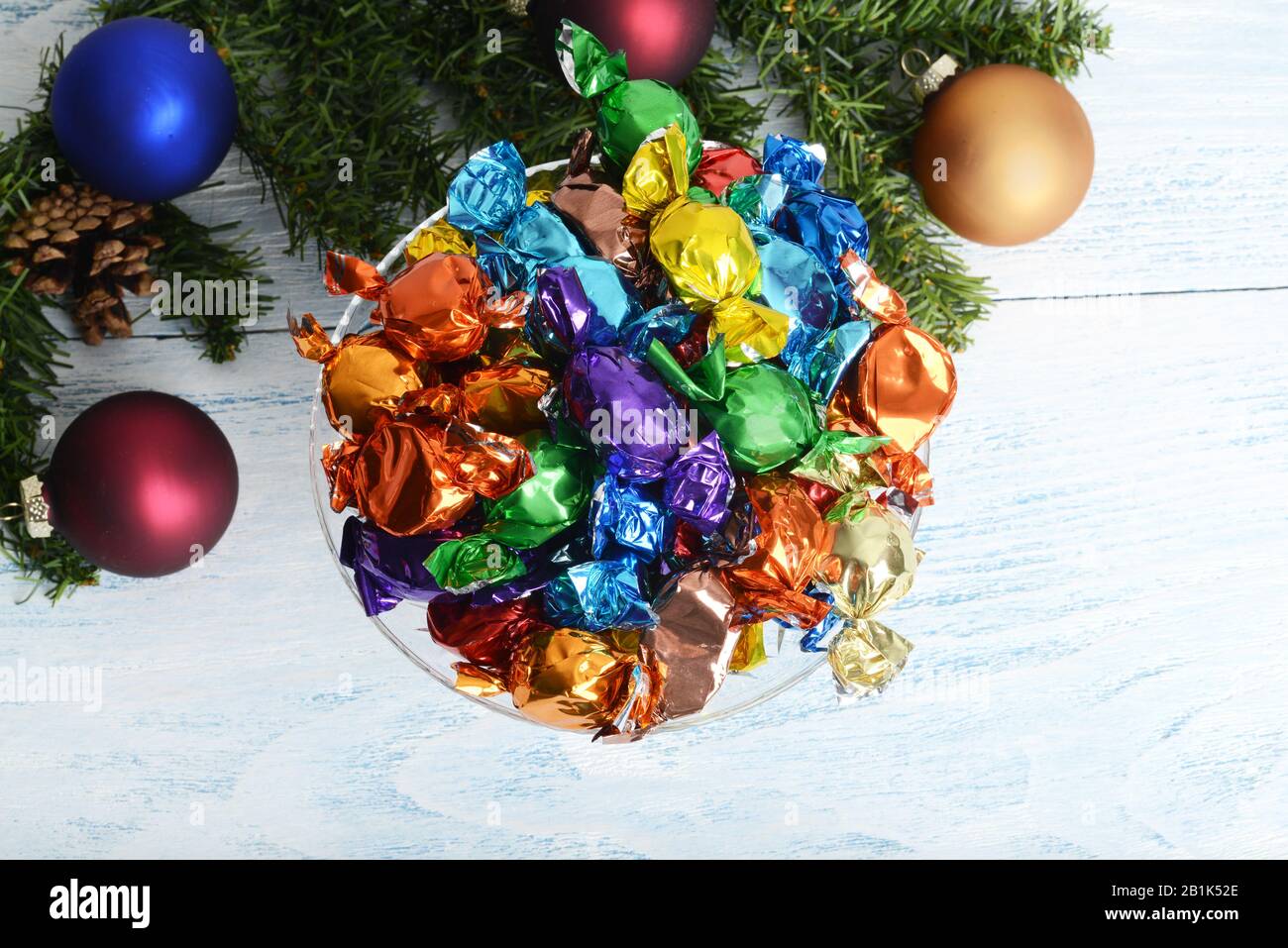 Top view christmas candy in a bowl Stock Photo - Alamy