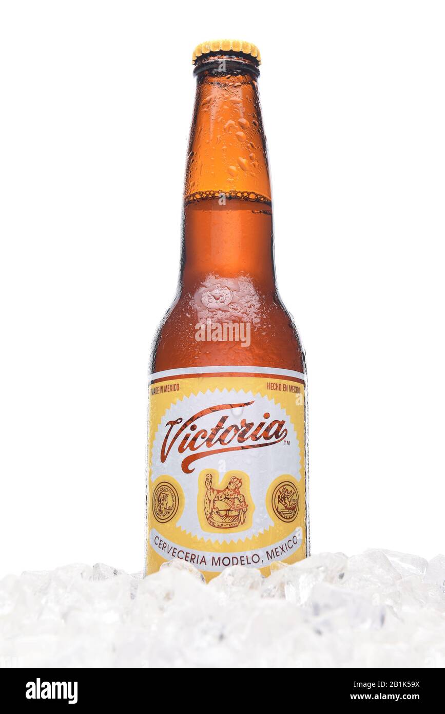 IRVINE, CALIFORNIA - MARCH 21, 2018: A bottle of Victoria Beer in ice ...