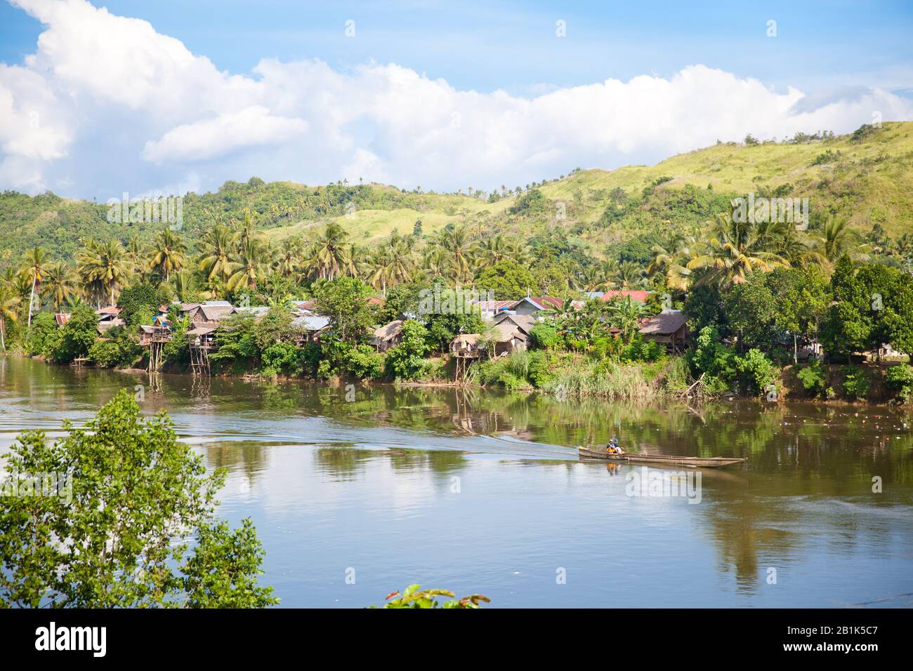 River and green hills. Beautiful natural scenery of river in southeast ...