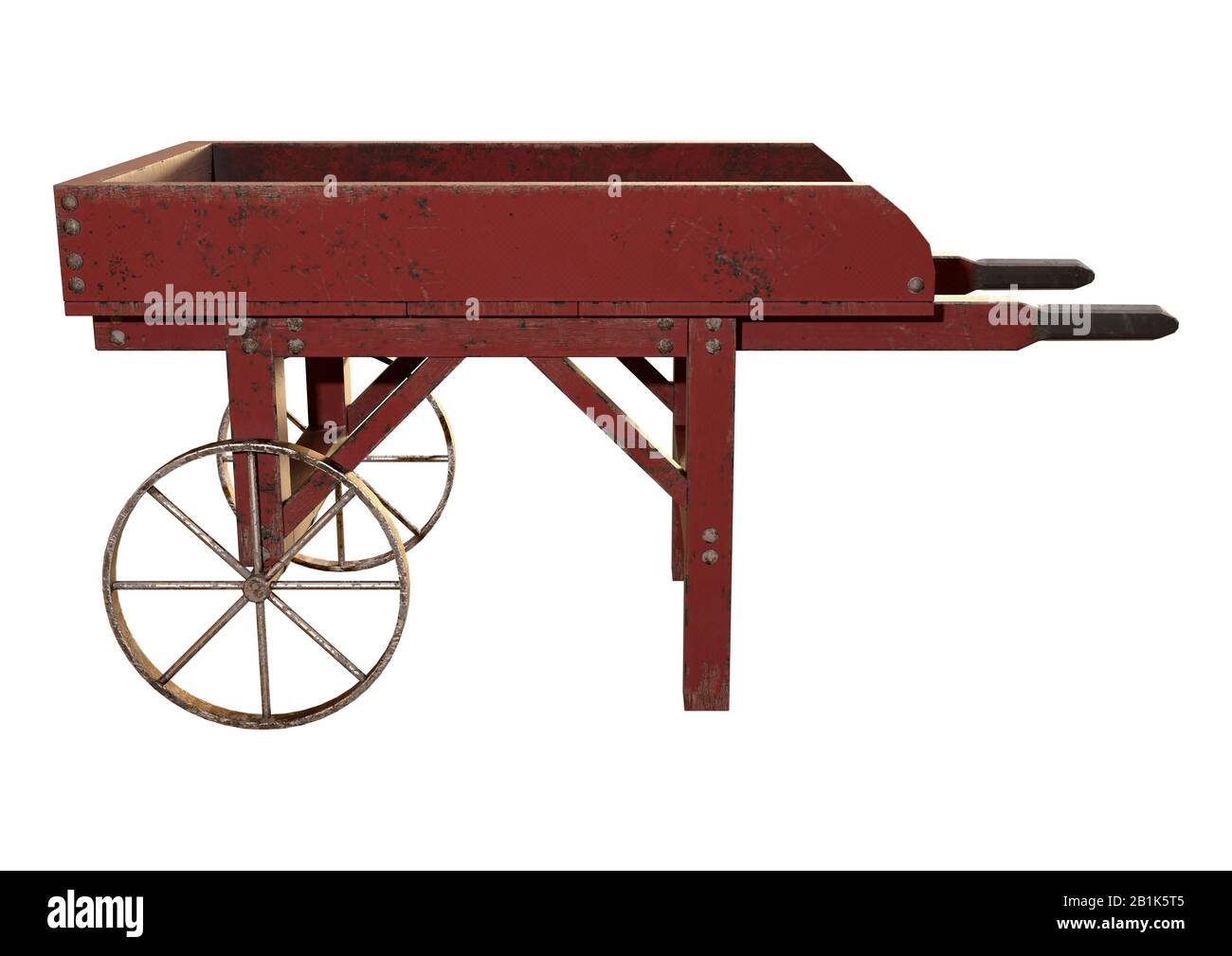 3D rendering of a red wheelbarrow isolated on white background Stock ...