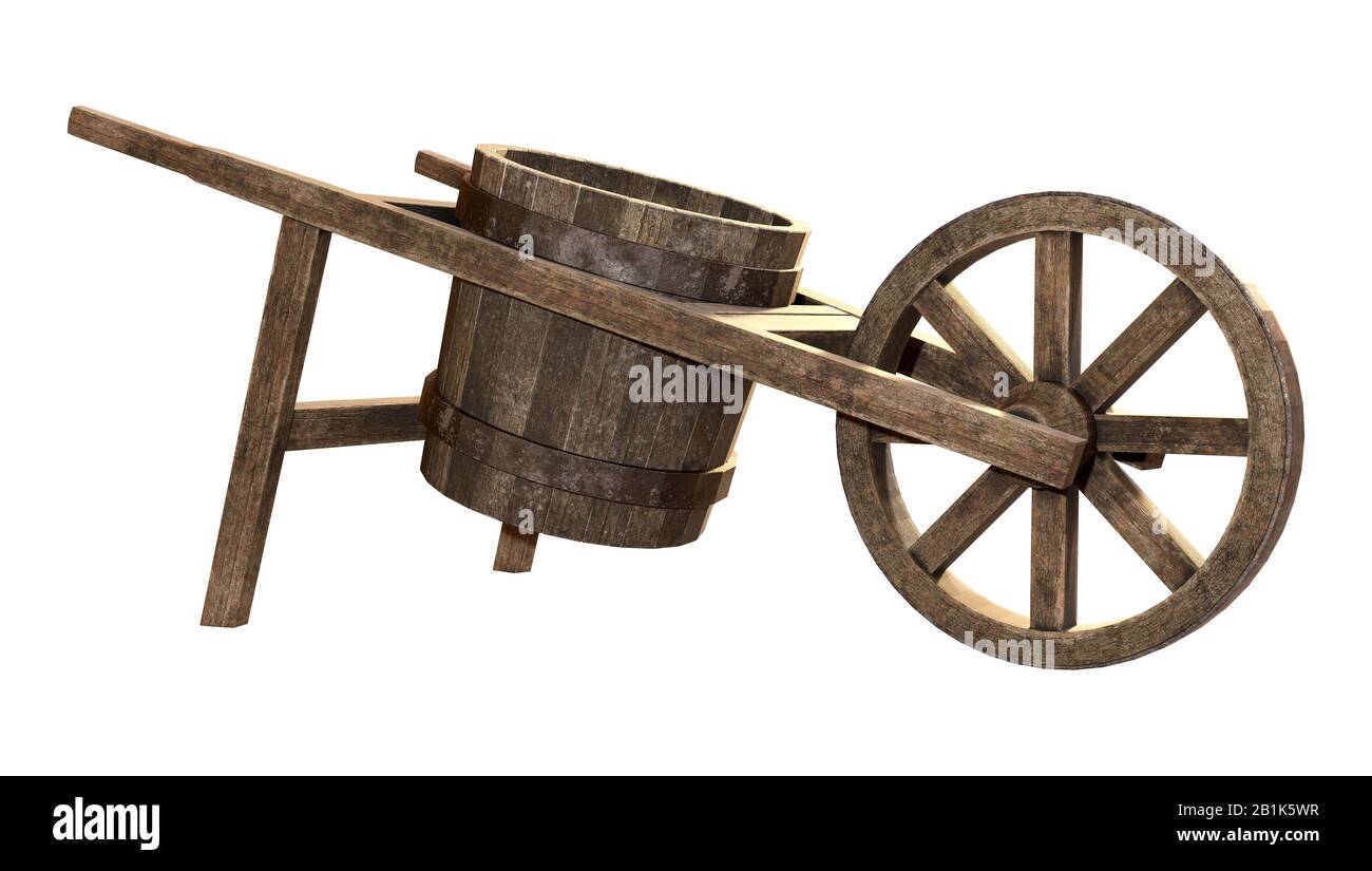 Vintage white wooden wheelbarrow Cut Out Stock Images & Pictures - Alamy