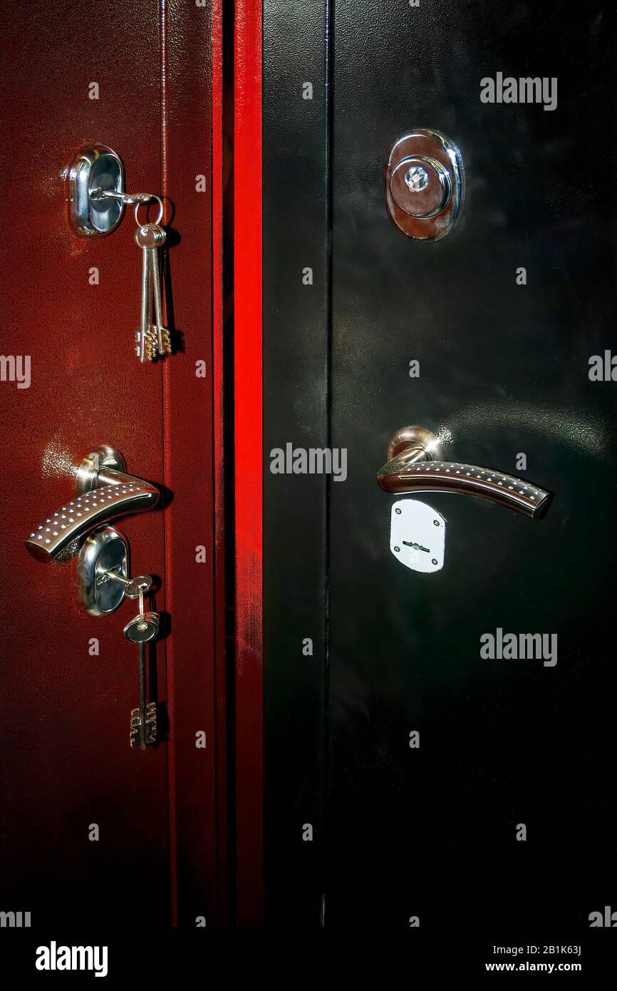 Close-up look at home door high security lock. Steel doors Stock Photo ...