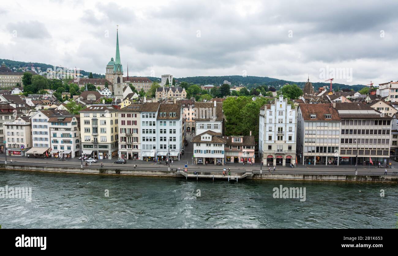 Zurich, Switzerland – June 25, 2016. View over downtown Zurich, with ...