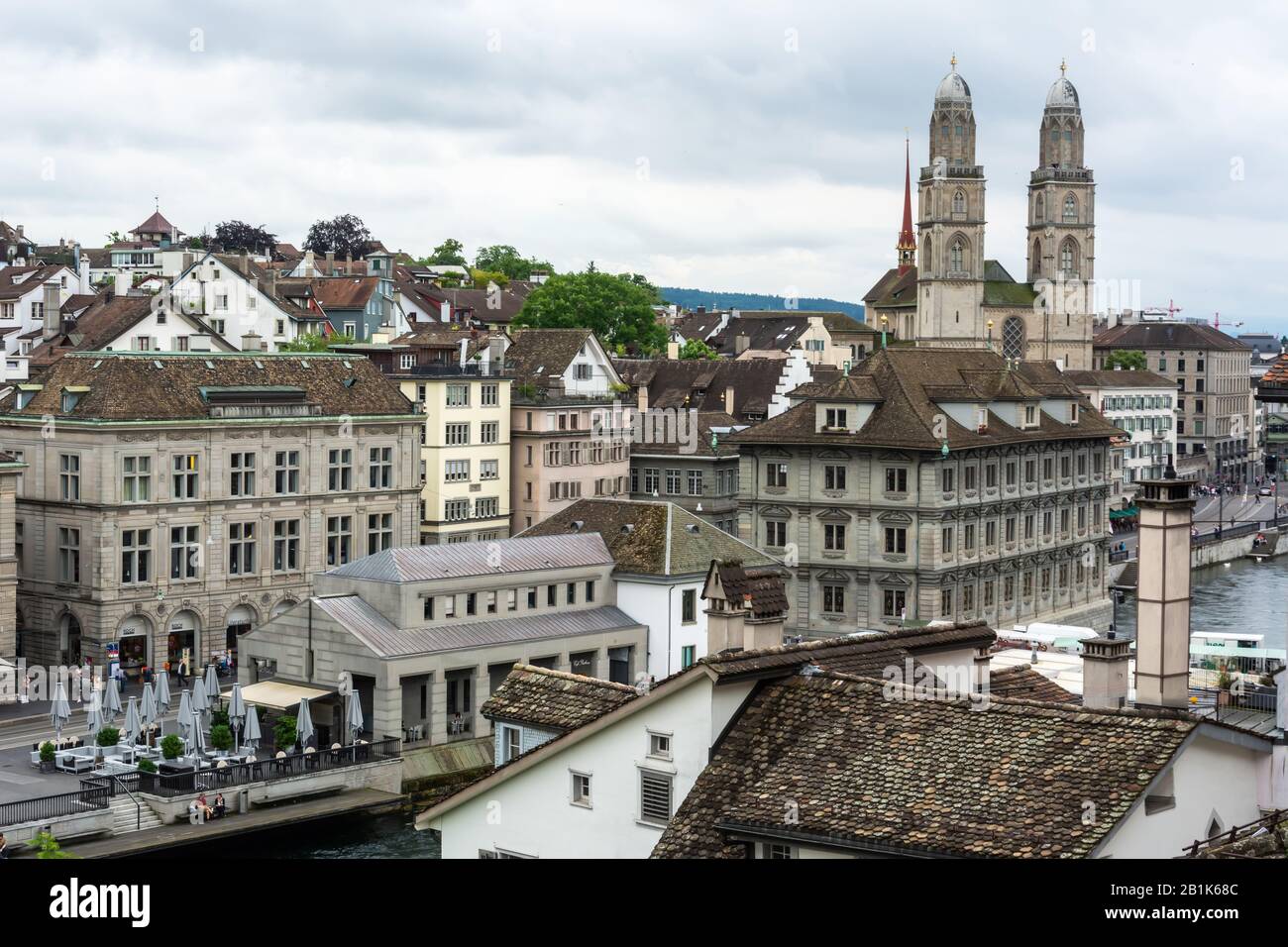 Zurich, Switzerland – June 25, 2016. View over downtown Zurich towards ...