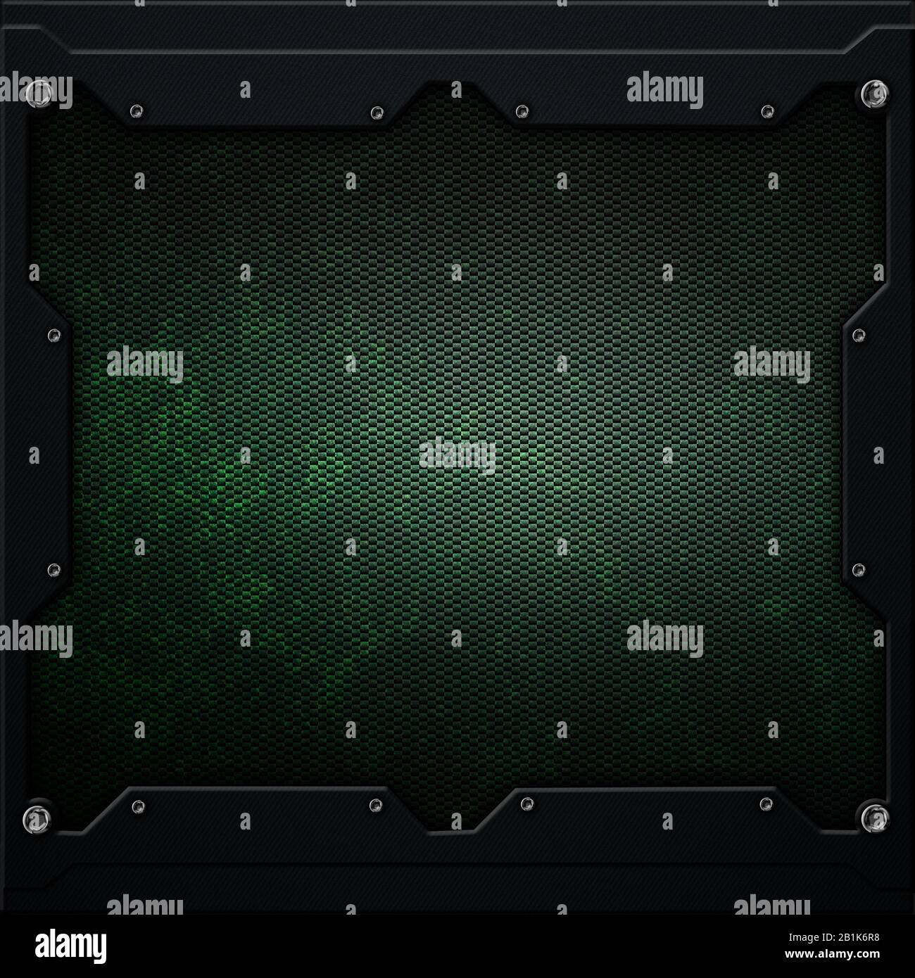 dark green metal plate and carbon fiber in dark gray metal frame. 3d ...
