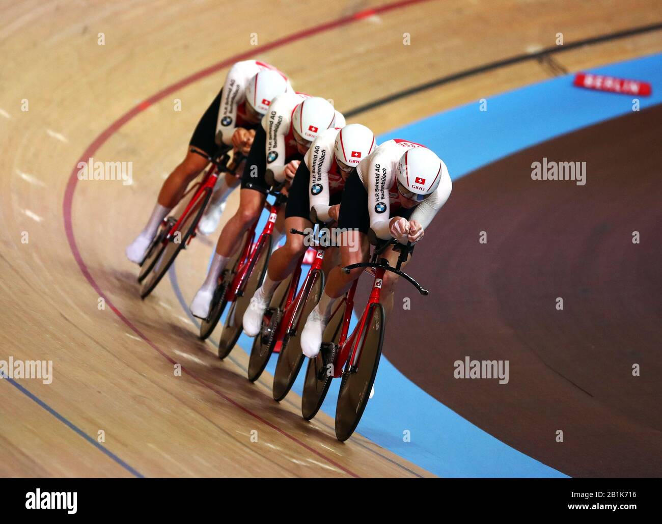 Switzerland's Claudio Imhof leads his team in the Men's Team Pursuit ...