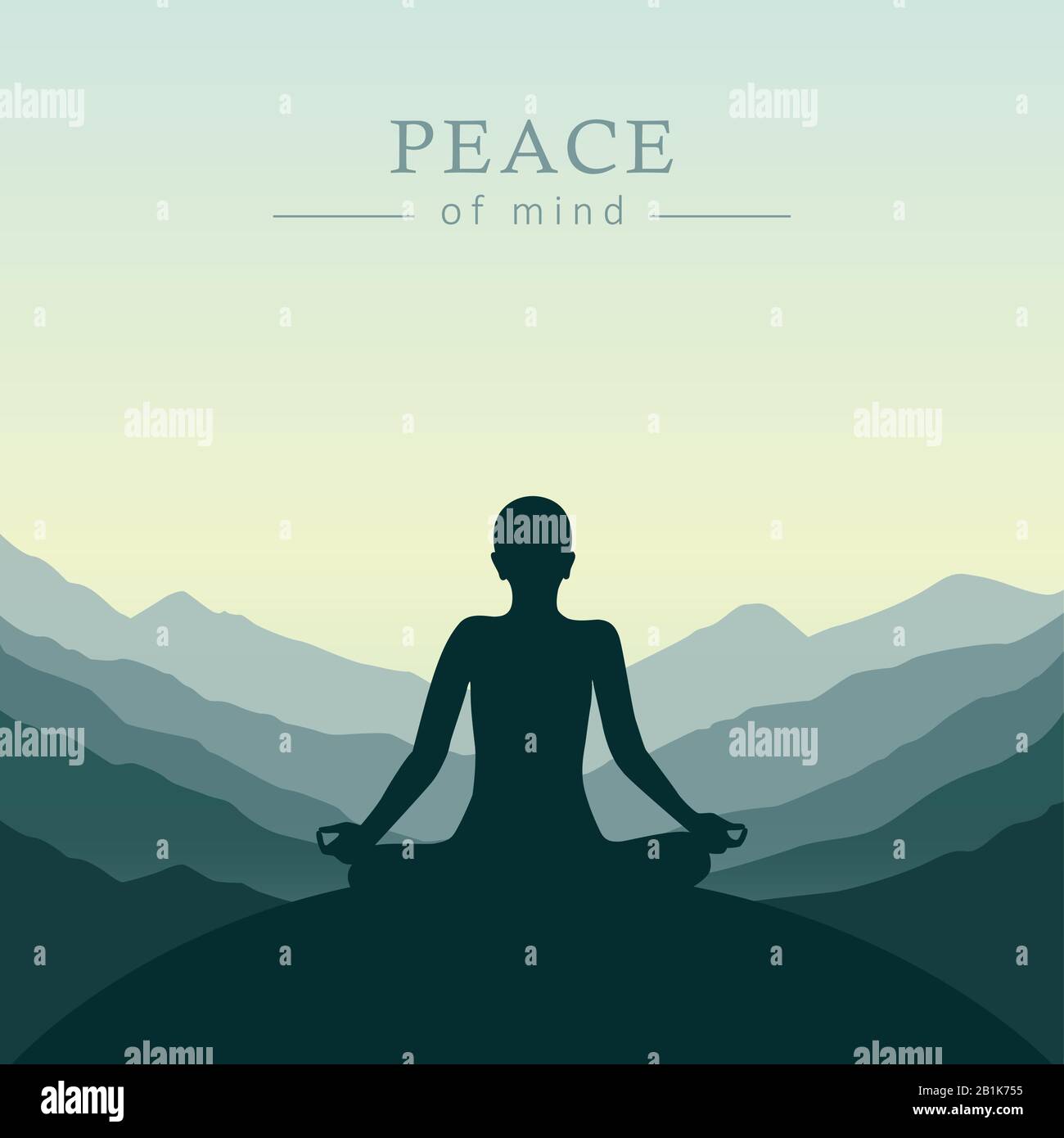 peace of mind meditation concept silhouette with mountain background ...