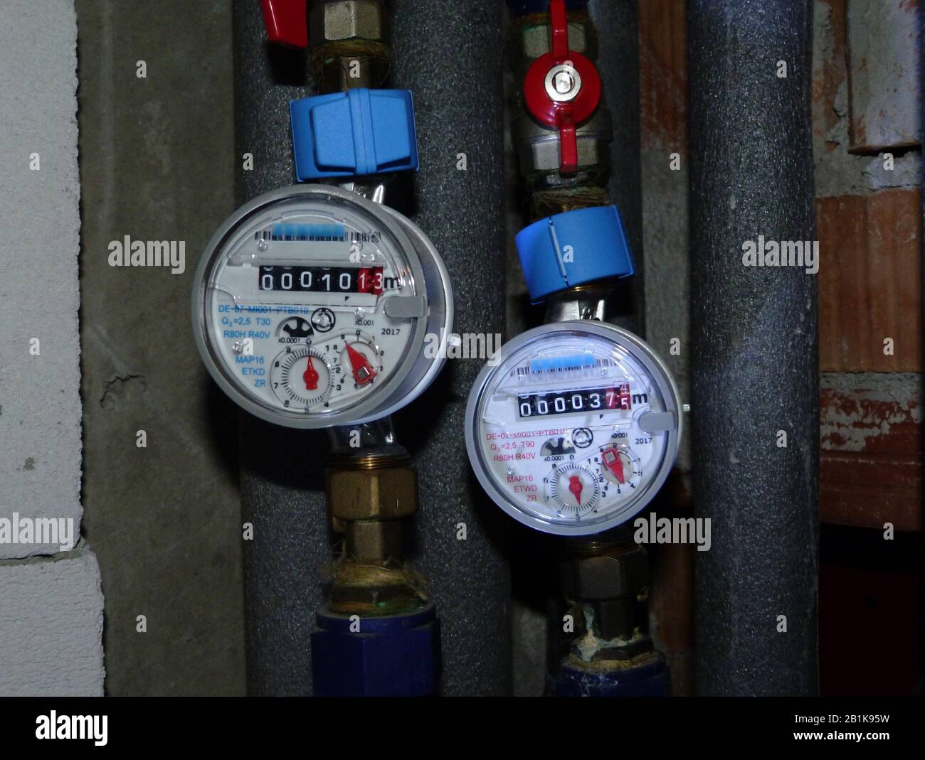 water meter. cold and hot water usage measuring device. mechanical ...