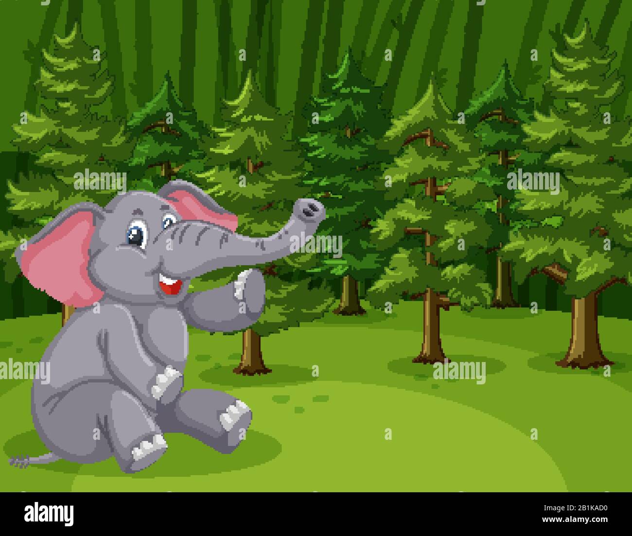 Scene with wild elephant in the green forest illustration Stock Vector ...