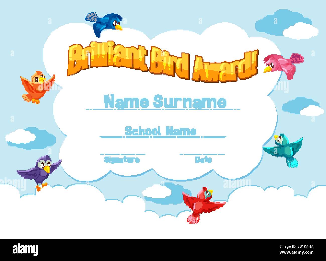 Certificate template for brillant bird award with birds flying in the ...