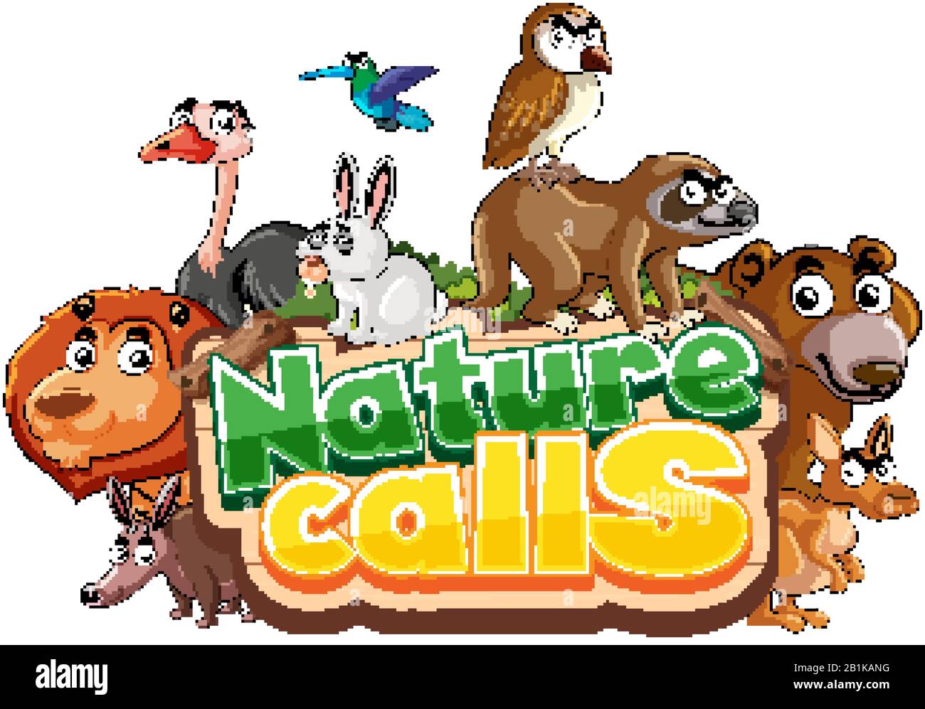 Font design for word nature calls with animals in background ...