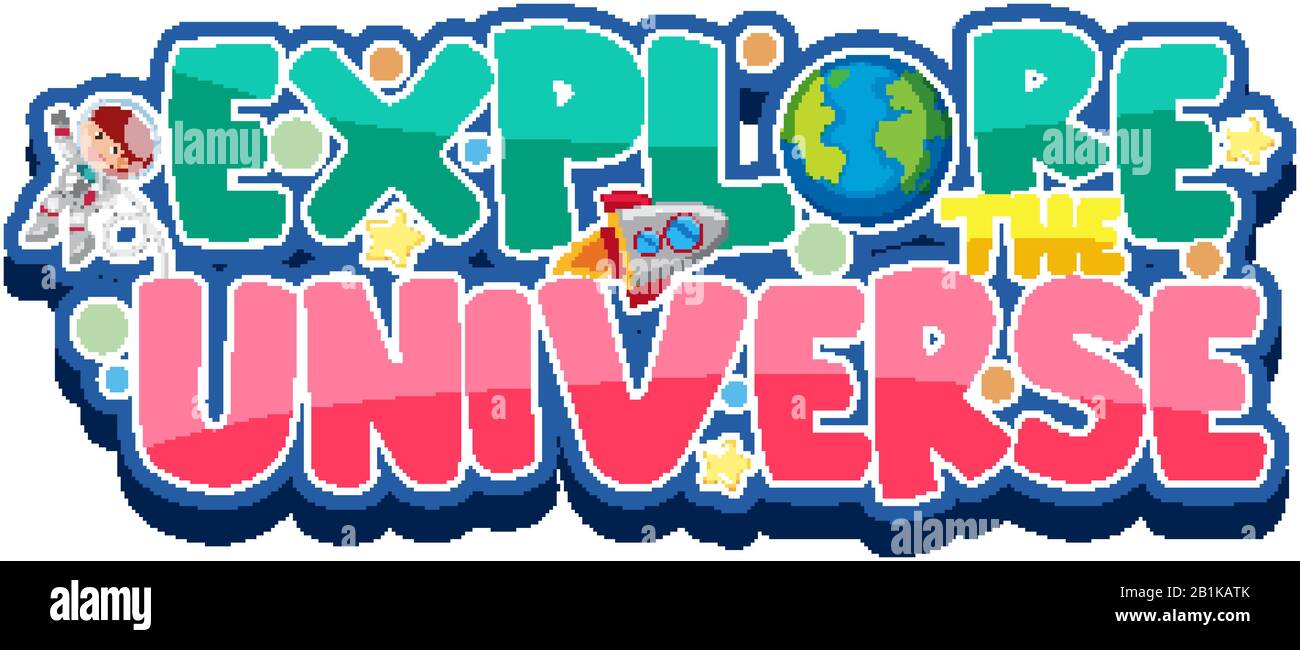 Sticker template for word explore the universe illustration Stock ...