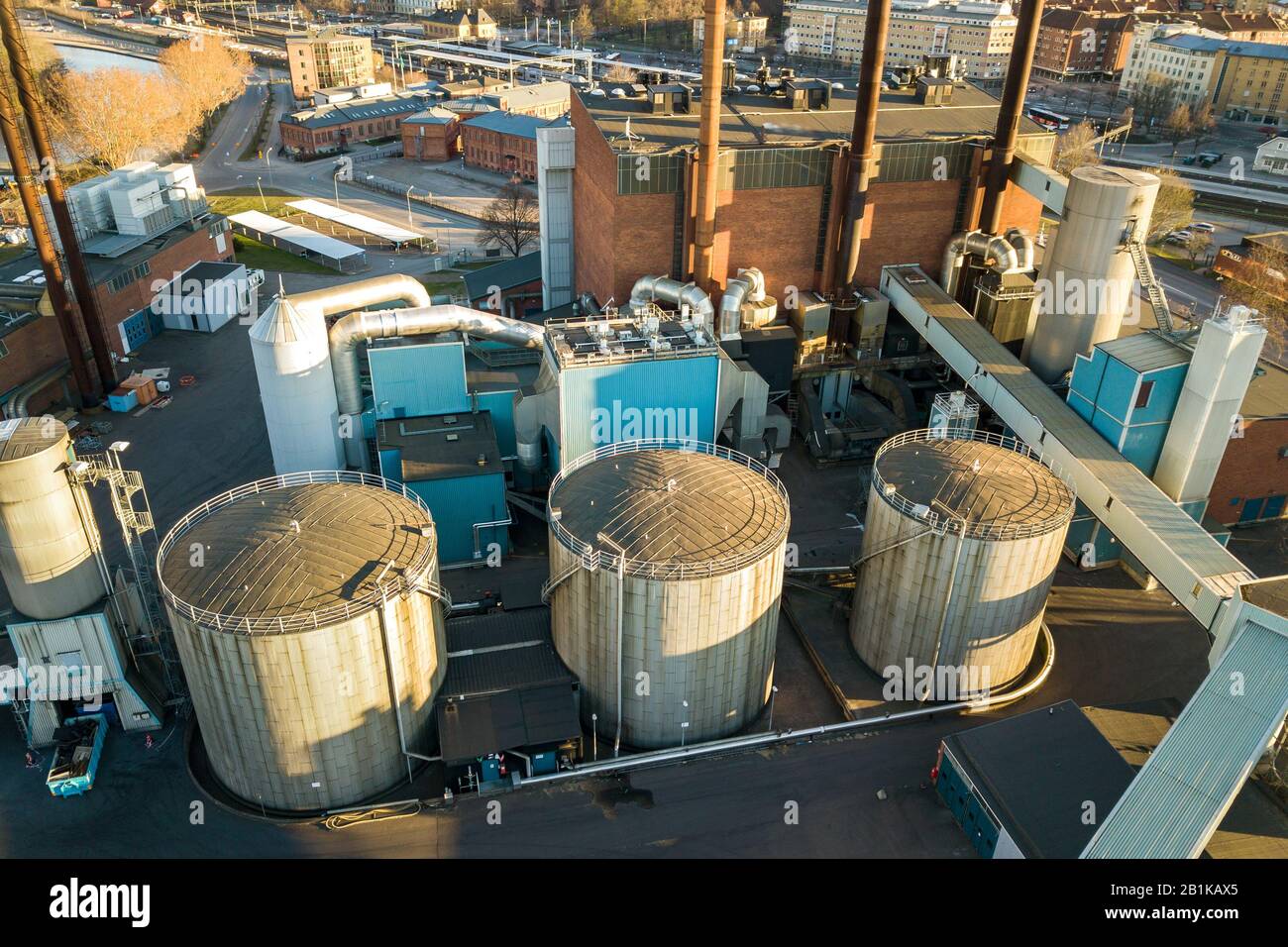 Aerial view of big fuel reservoirs in petroleum industrial zone and ...