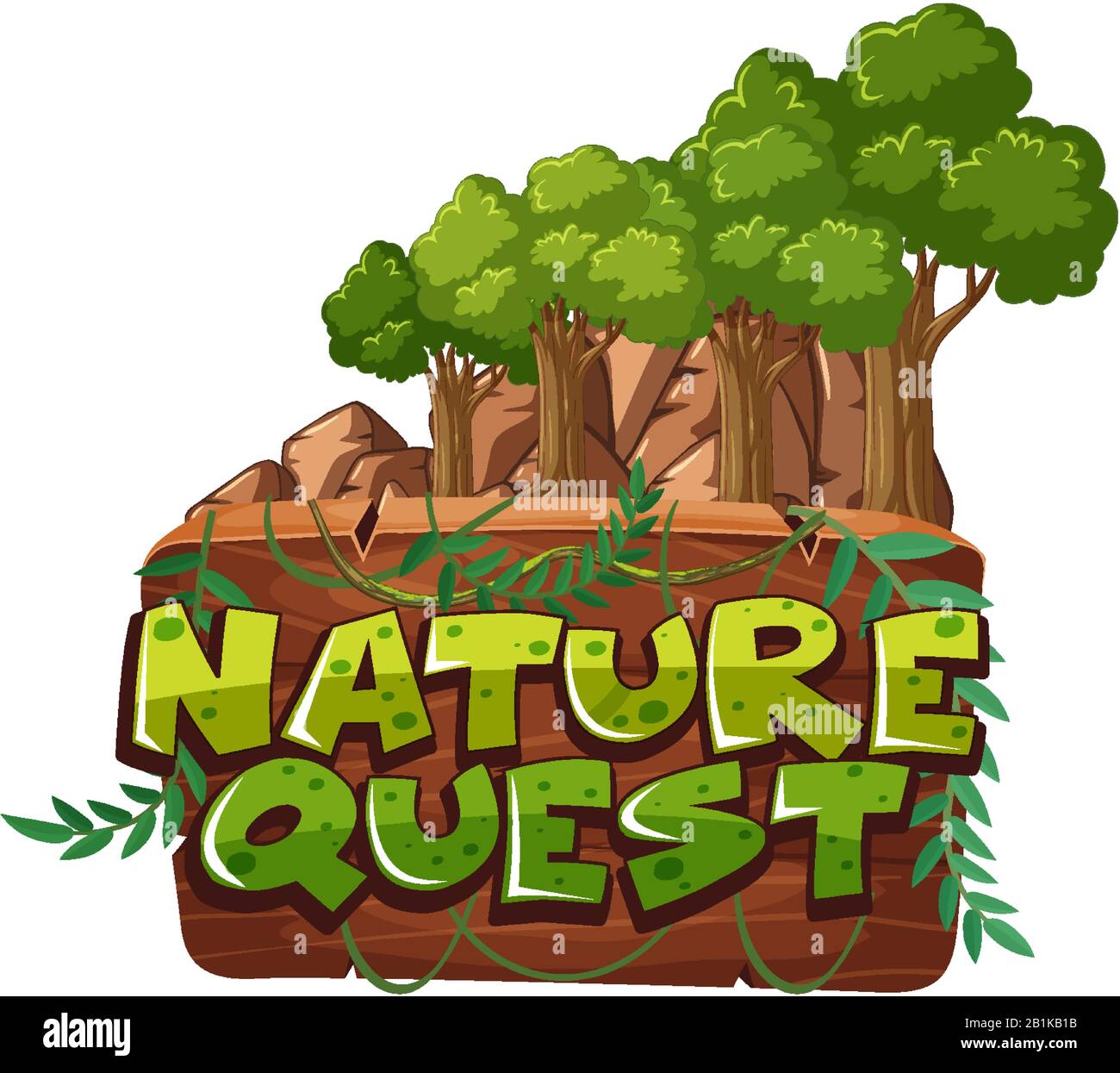 Font design for word nature quest with trees in background illustration ...