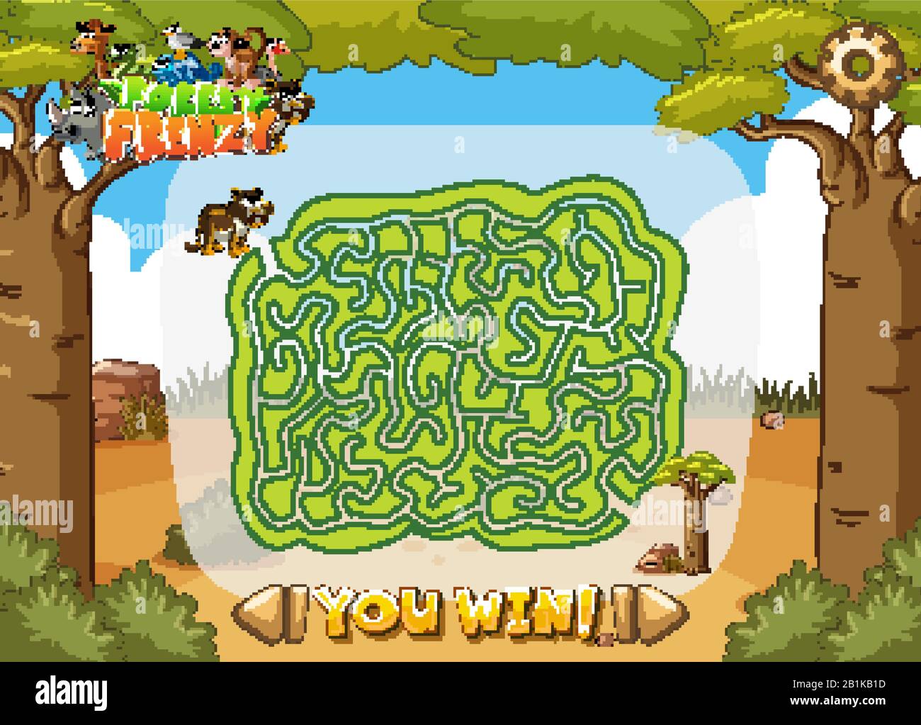 Game template design with maze in the jungle illustration Stock Vector ...