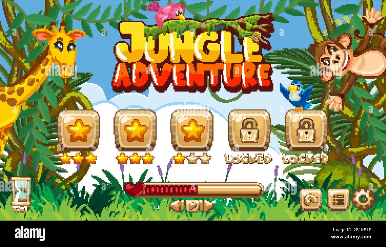 Game template for jungle adventure with many animals in jungle ...