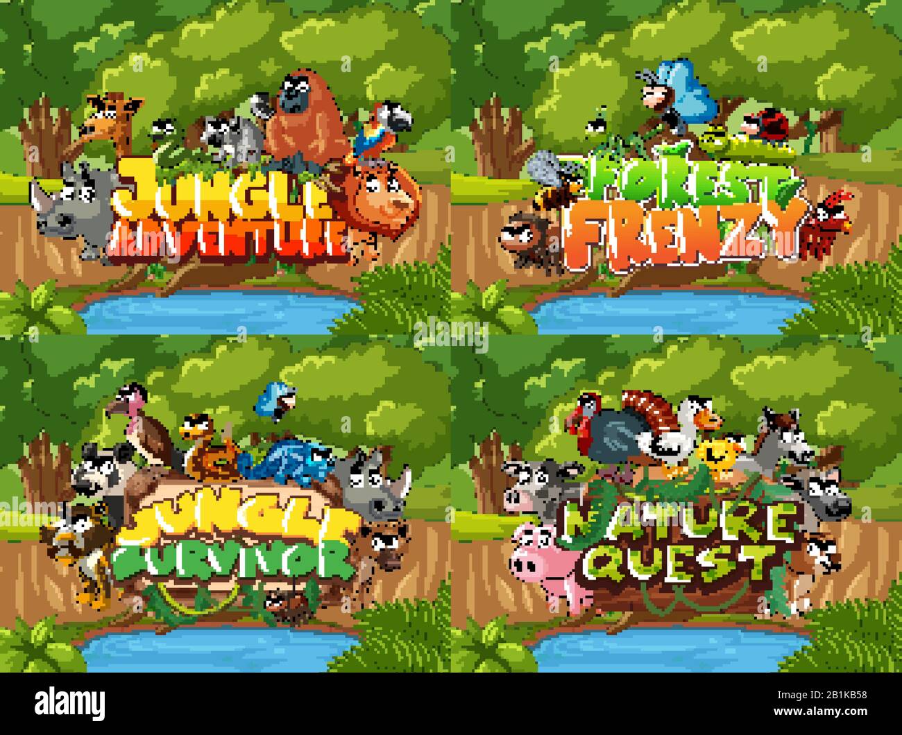 Background design for four title name related to nature illustration ...