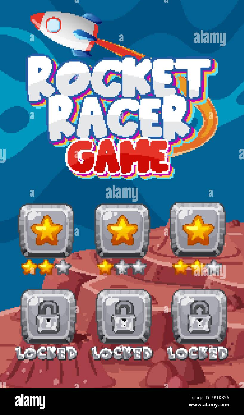 Screen template for rocket racer game with rocket in background ...