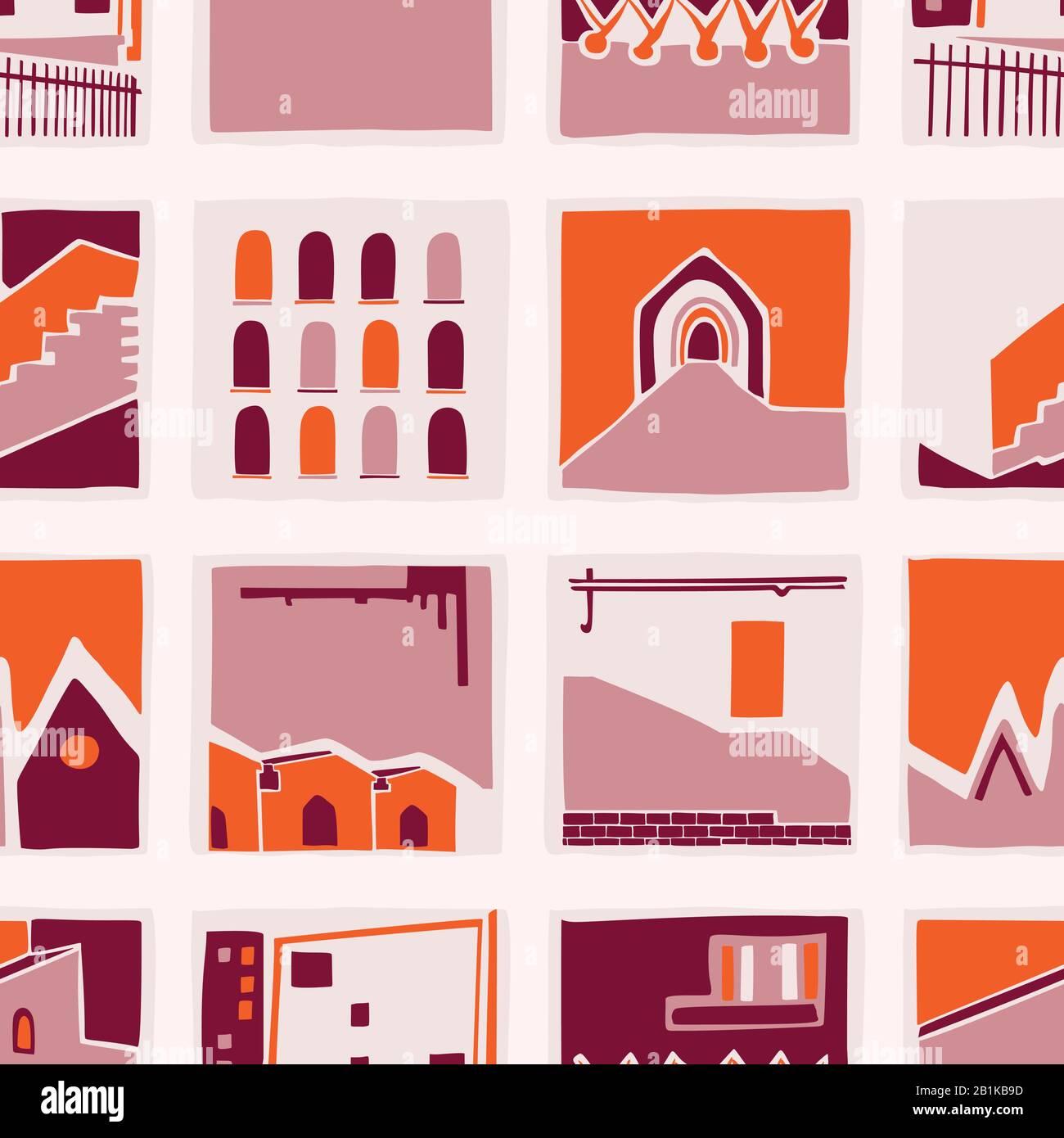 Architectural Buildings Vector Seamless Pattern. Paper Cut Style ...