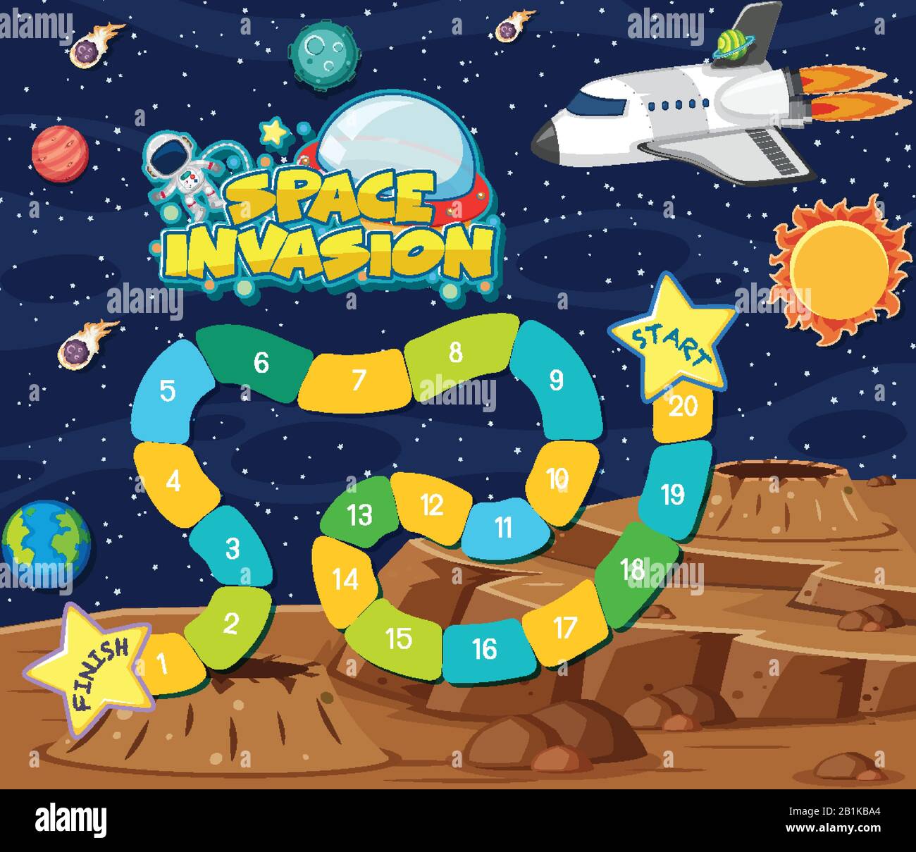 Game template with spaceship and planets in background illustration ...