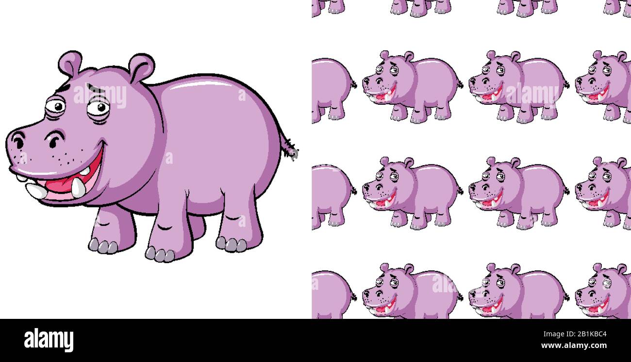 Seamless background design with pink hippo illustration Stock Vector ...