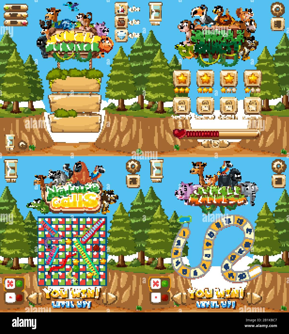 Four background design for game with animals and forest illustration ...