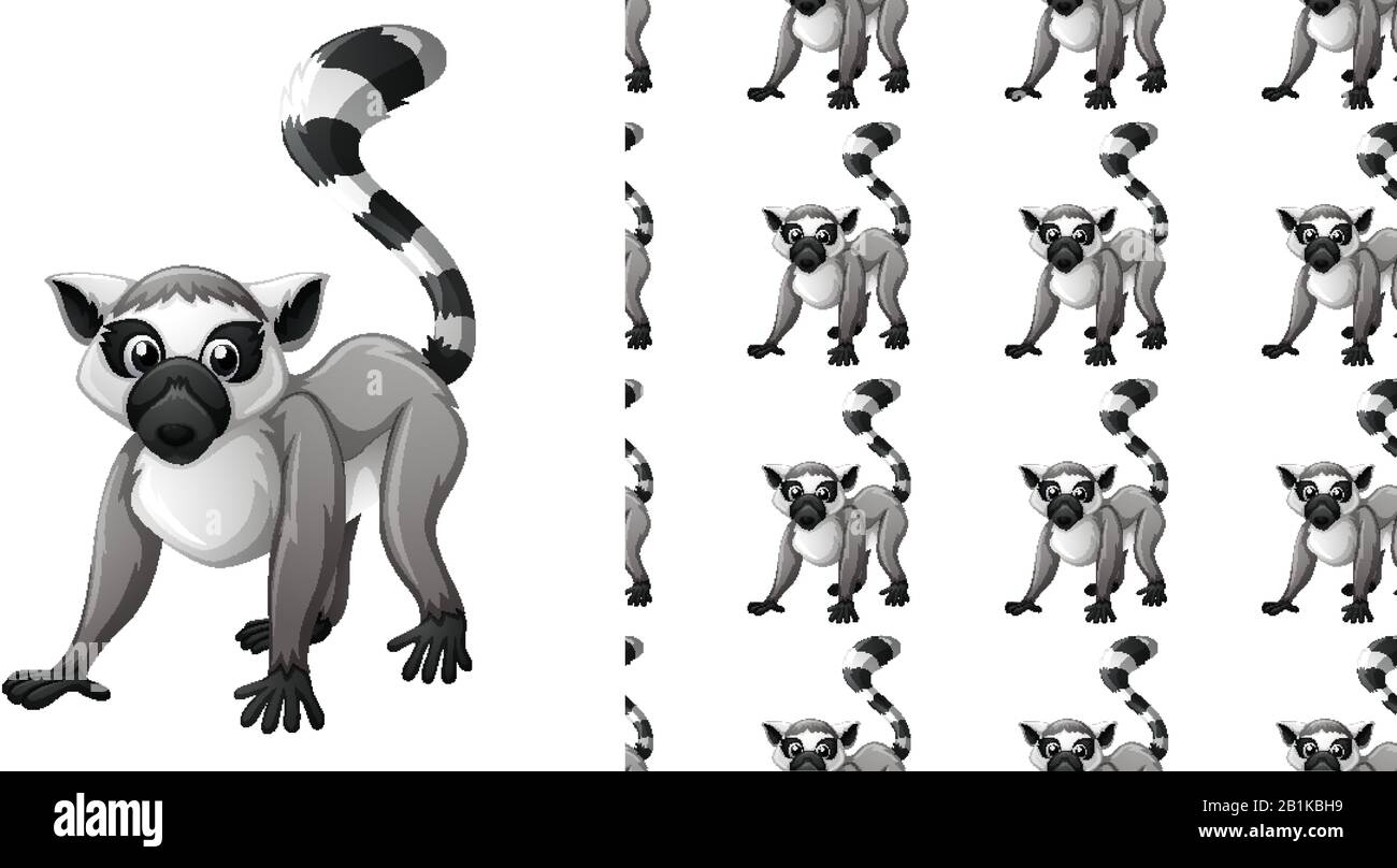 Seamless background design with cute lemur illustration Stock Vector ...