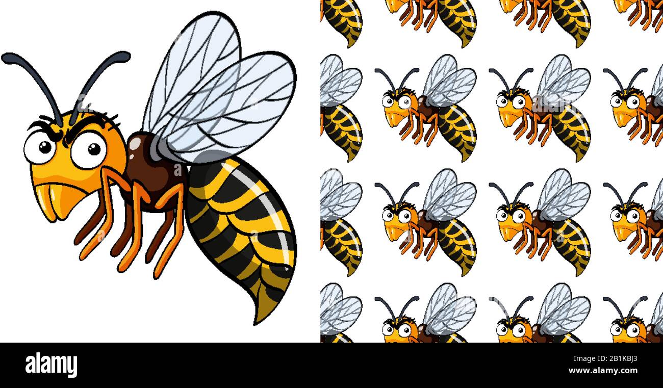 Seamless background design with angry wasp illustration Stock Vector ...