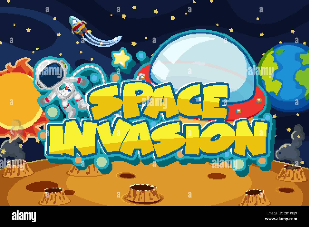 Space invasion with astronaut flying in space background illustration ...