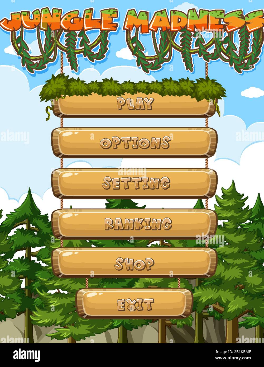 Menu bar template for computer game with jungle theme illustration ...