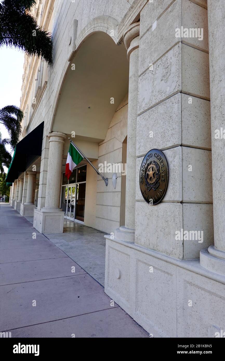 Italian flag flying outside the entrance to the Italian Consulate ...