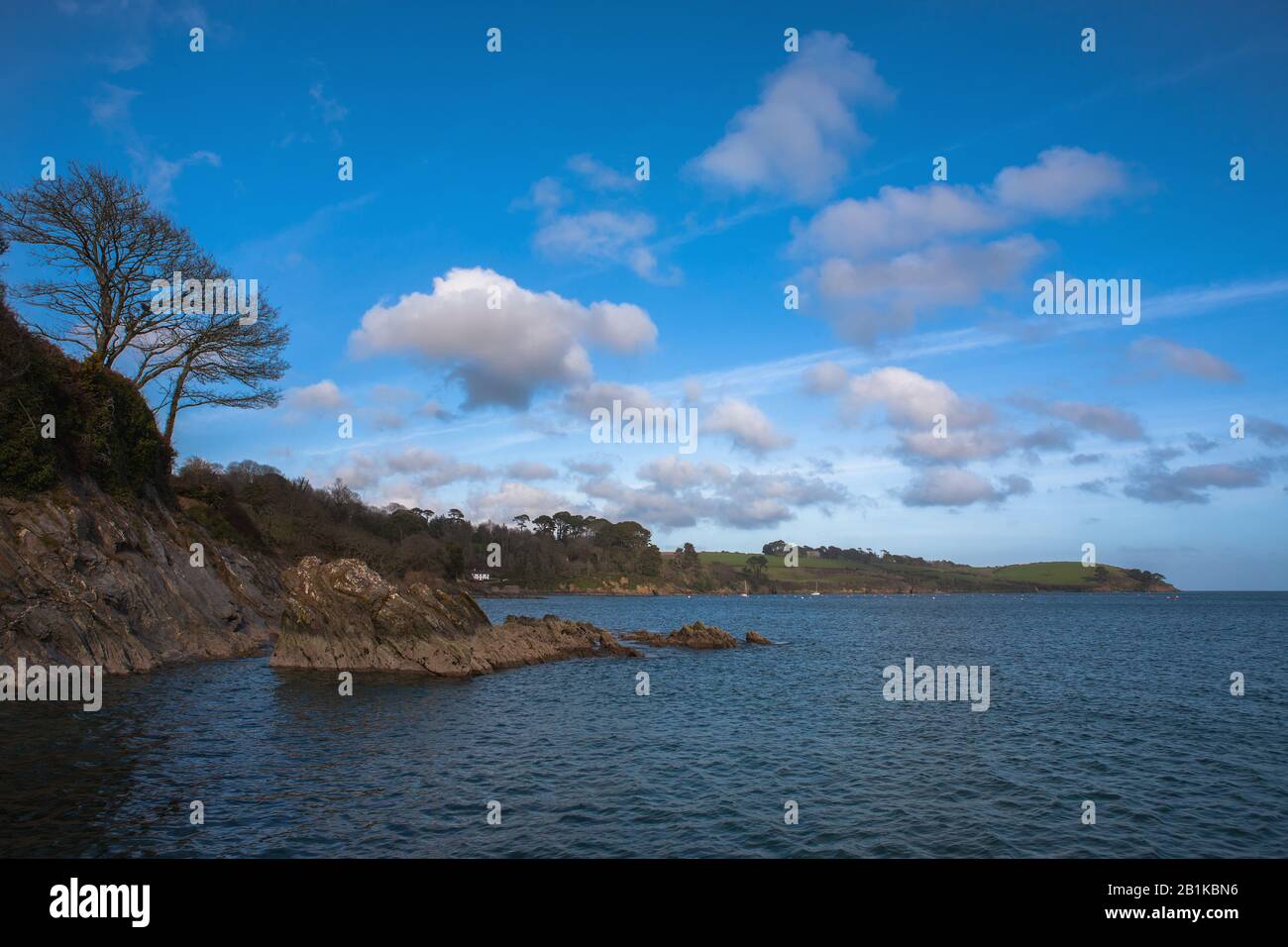 The Helford River estuary and Toll Point from Polgwidden Cove, Cornwall ...