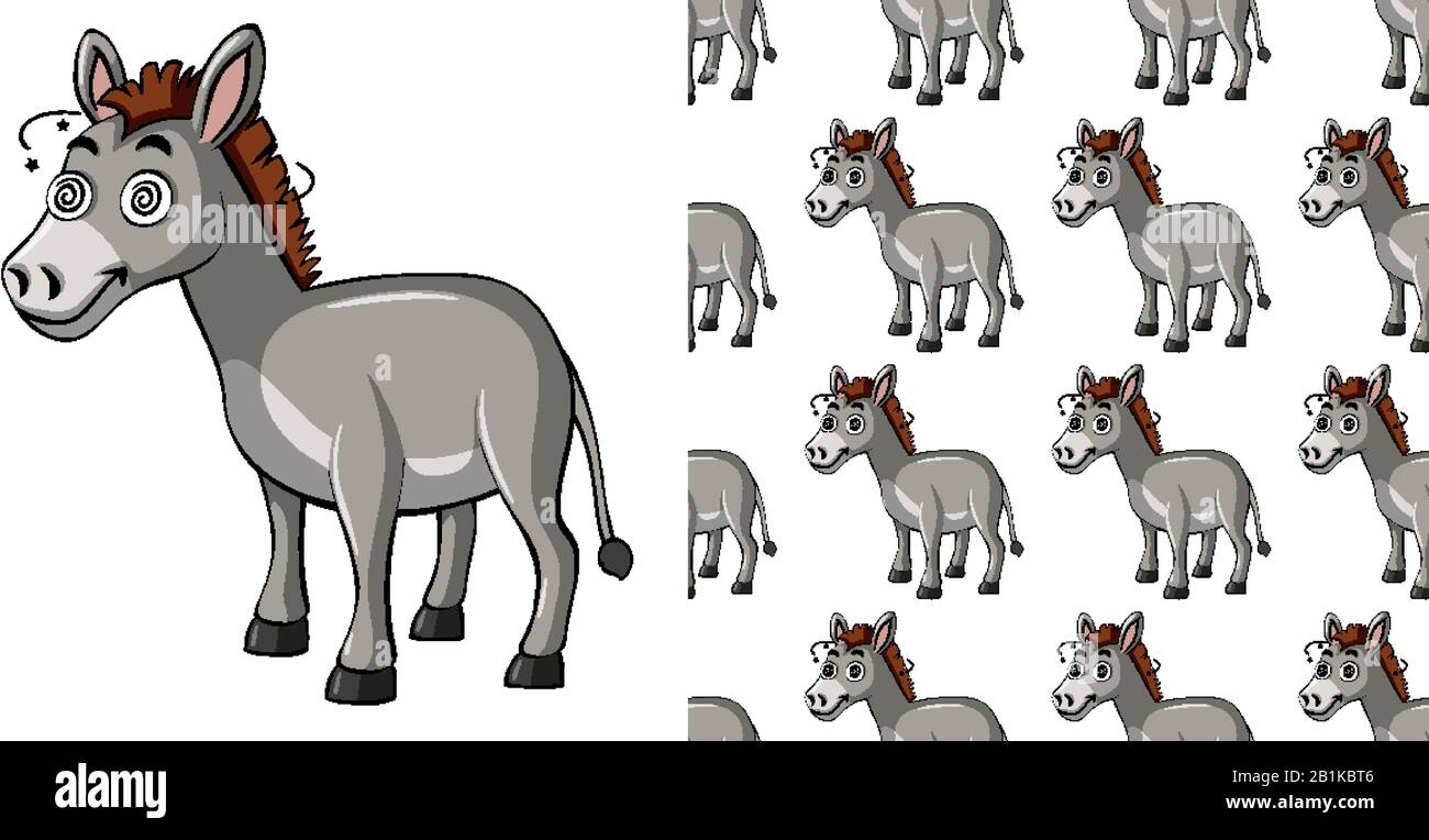 Seamless background design with silly donkey illustration Stock Vector ...